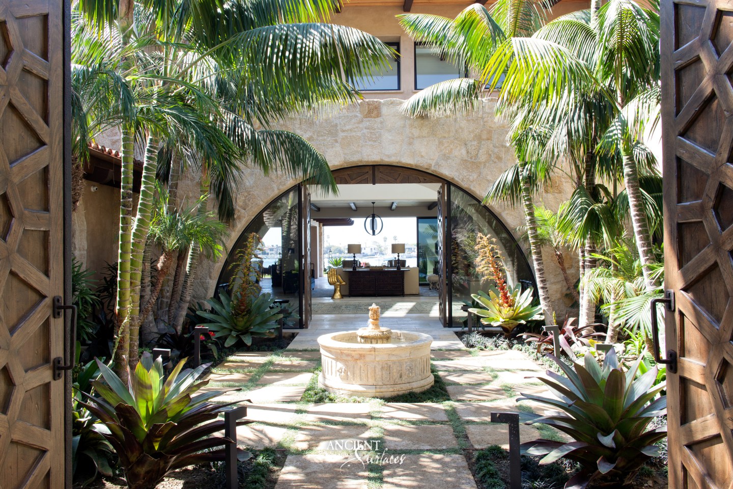 Front Courtyard Limestone Pool Fountains by Ancient Surfaces